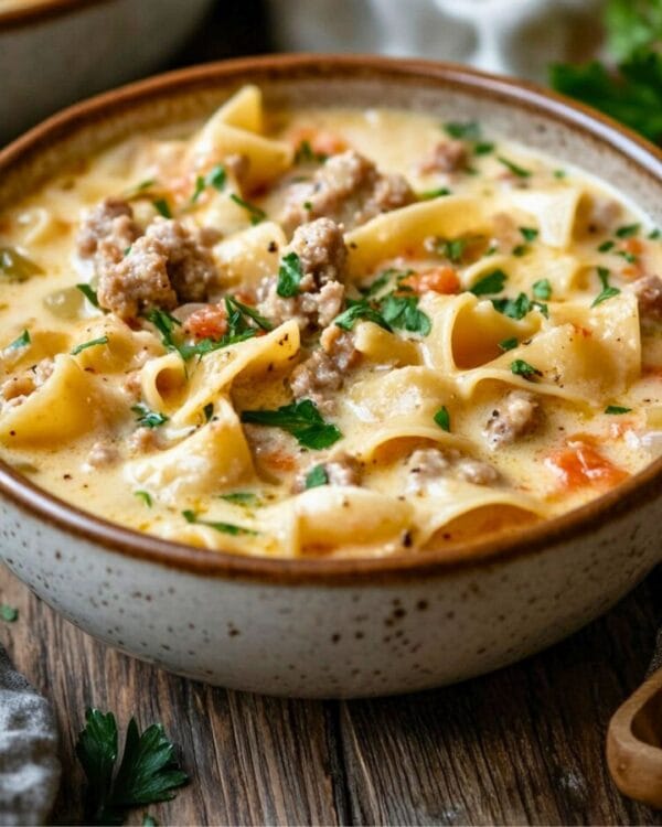 Comforting Italian-Style Creamy Alfredo Lasagna Soup - easypeasyrecipes.net